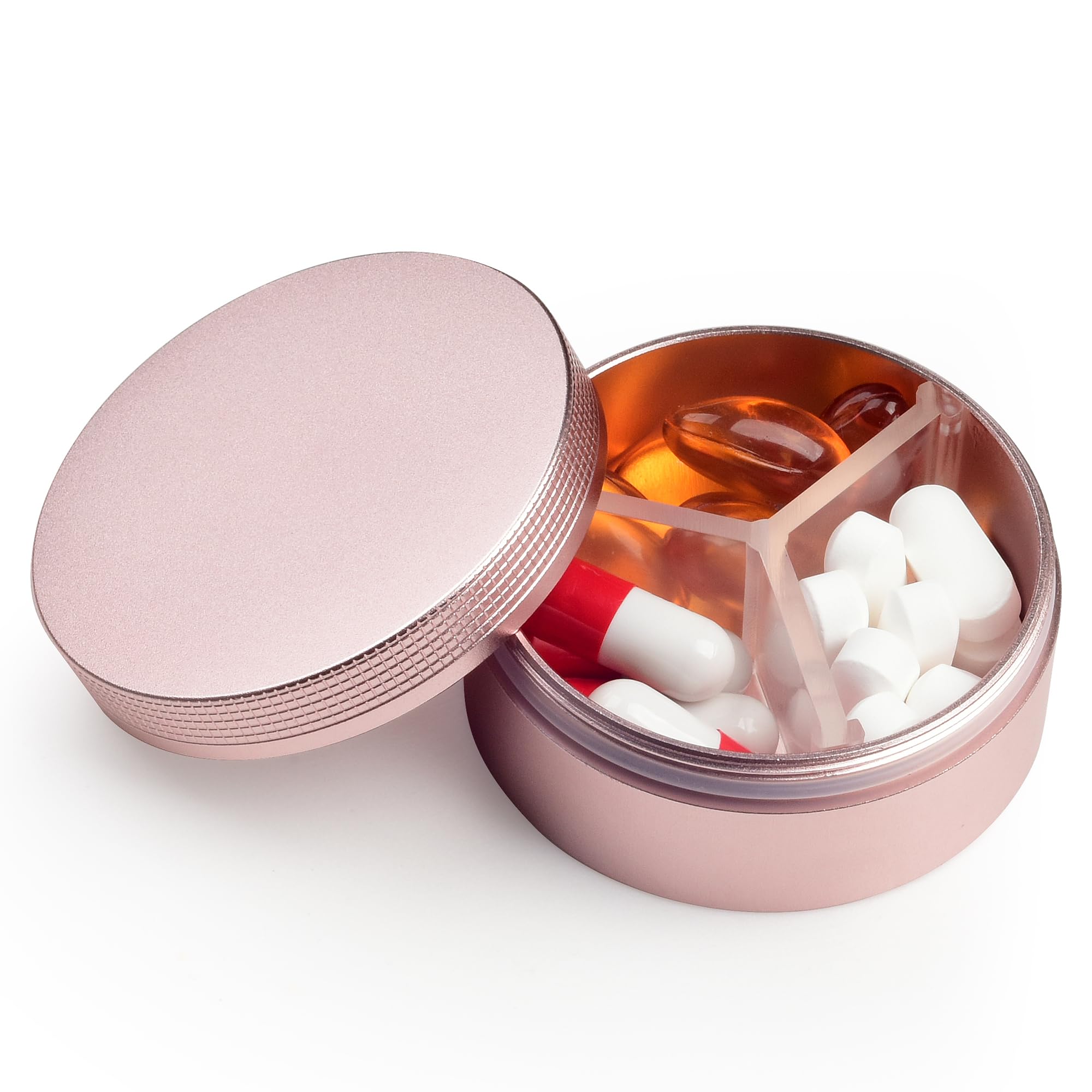 Amazon.com: Small Pill Case 3 Compartments, Metal Round Portable Pill ...