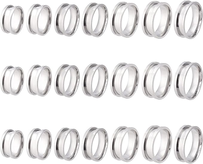 UNICRAFTALE 21pcs 7 Size Blank Rings Grooved Inlay Ring Blanks Core ...