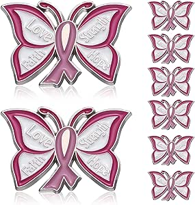 Amazon.com: 8 Pcs Pink Ribbon Lapel Enamel Brooch Butterfly Breast Cancer Awareness Lapel Pins ...