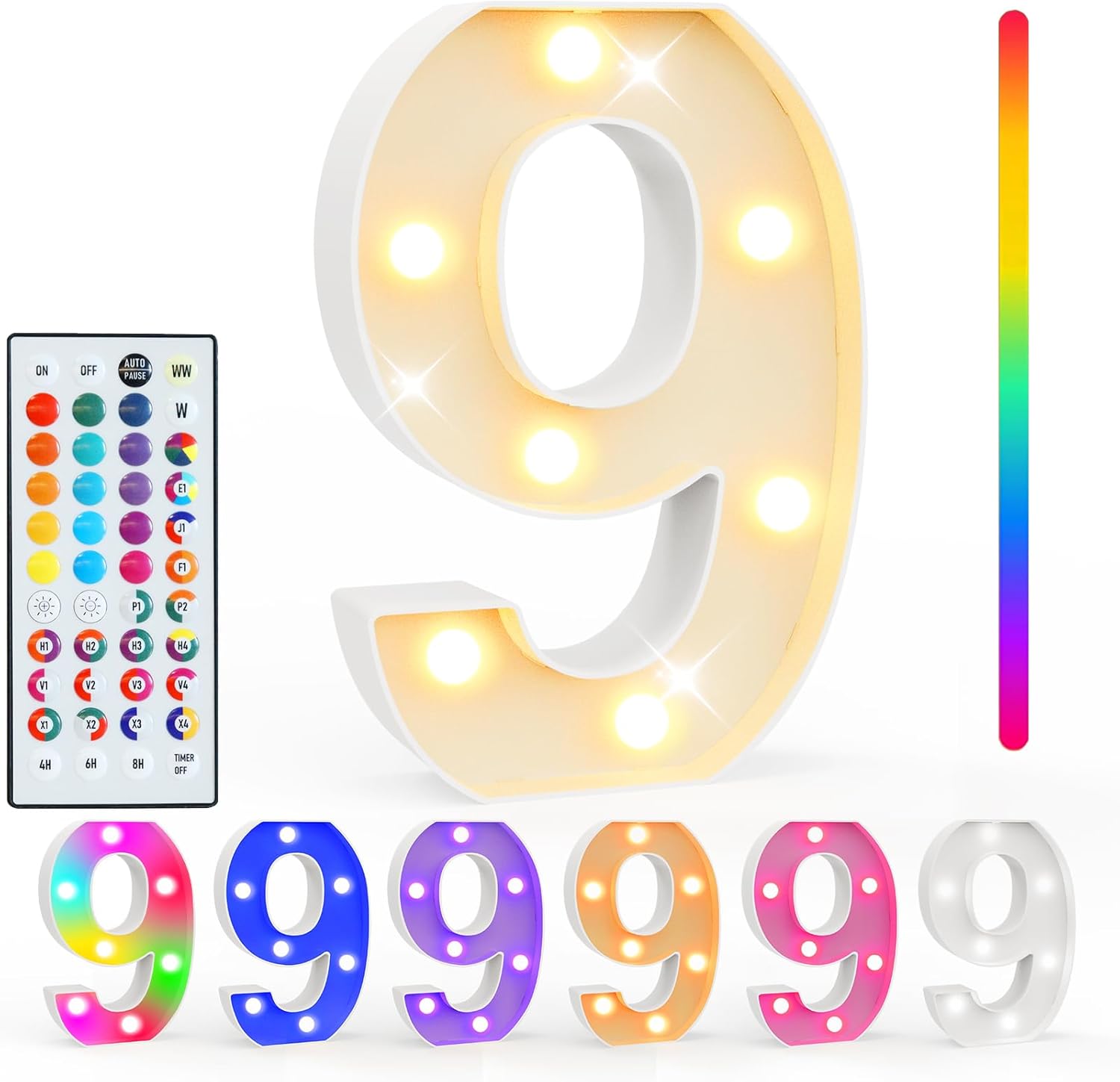 Pooqla Colorful Lighted Numbers with Remote, 35 Colors Light Up Numbers ...