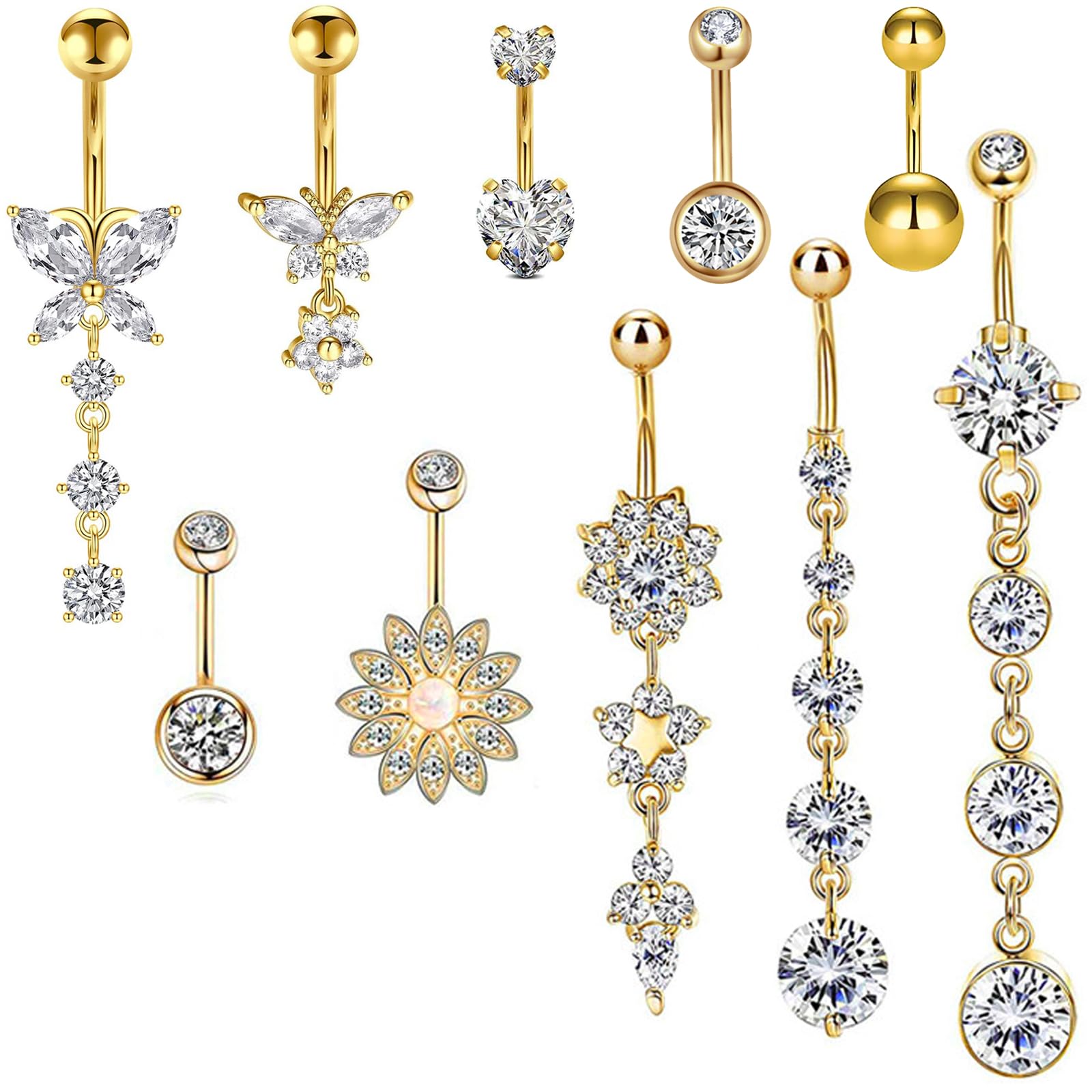 BDSHUNBF 10 Pcs Belly Button Bars Belly Bars Set,Belly Button Rings ...