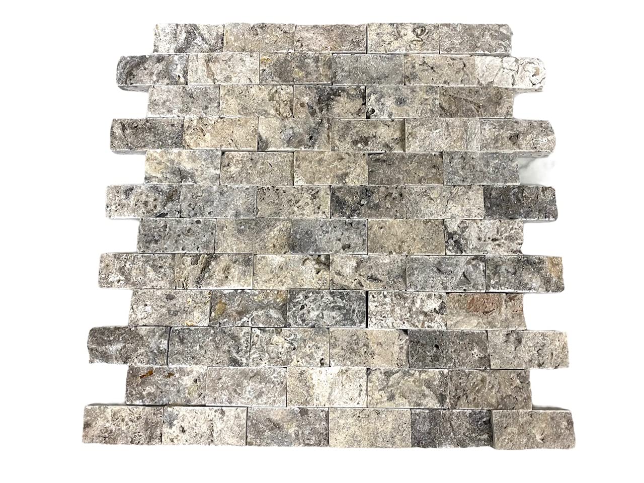 Buy Silver Grey Travertine 1x2 Split-Faced (Rugged Surface) Brick ...