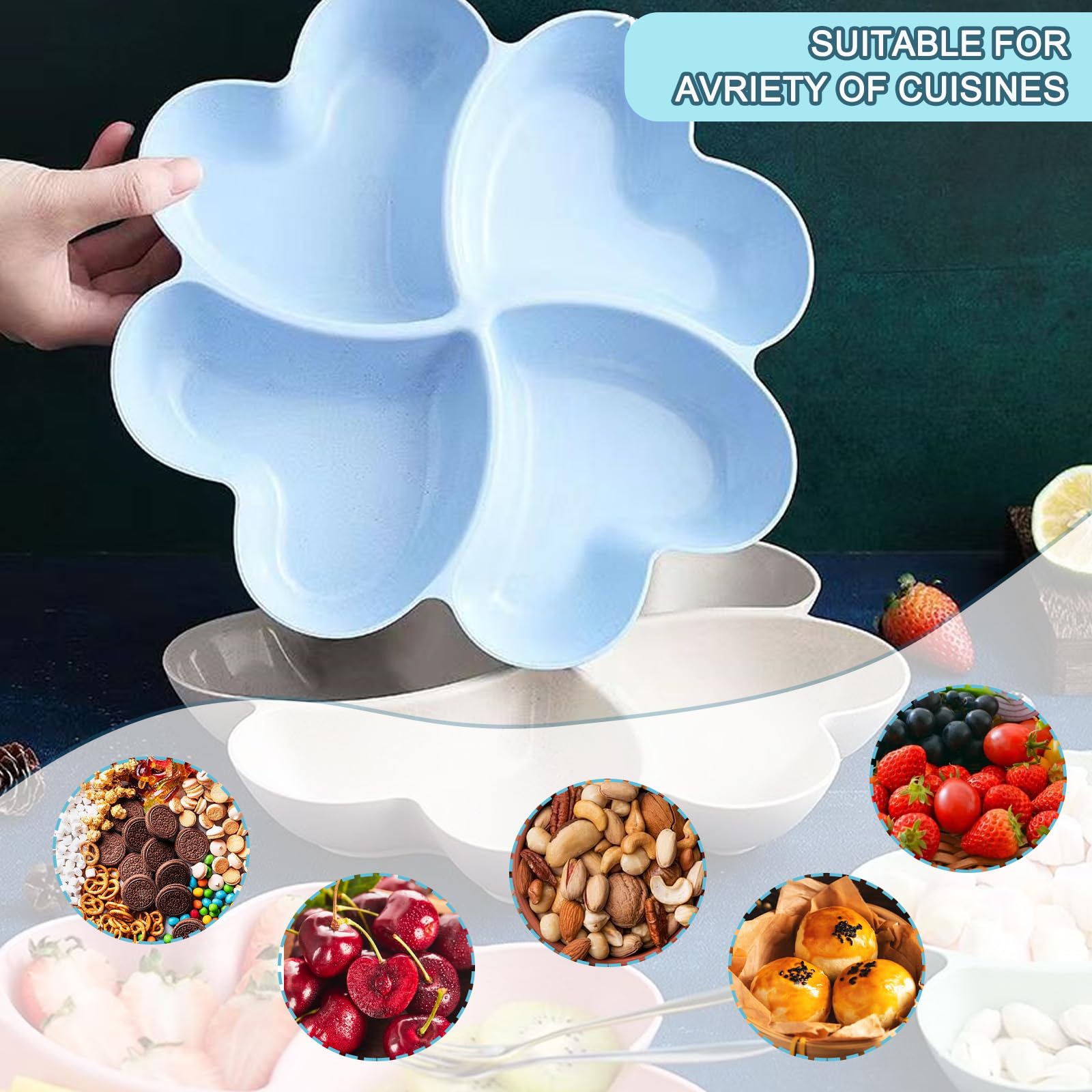 Snack Tray, 6 PCS Multi-Purpose Compartment Tray Trays with 4 Sections ...