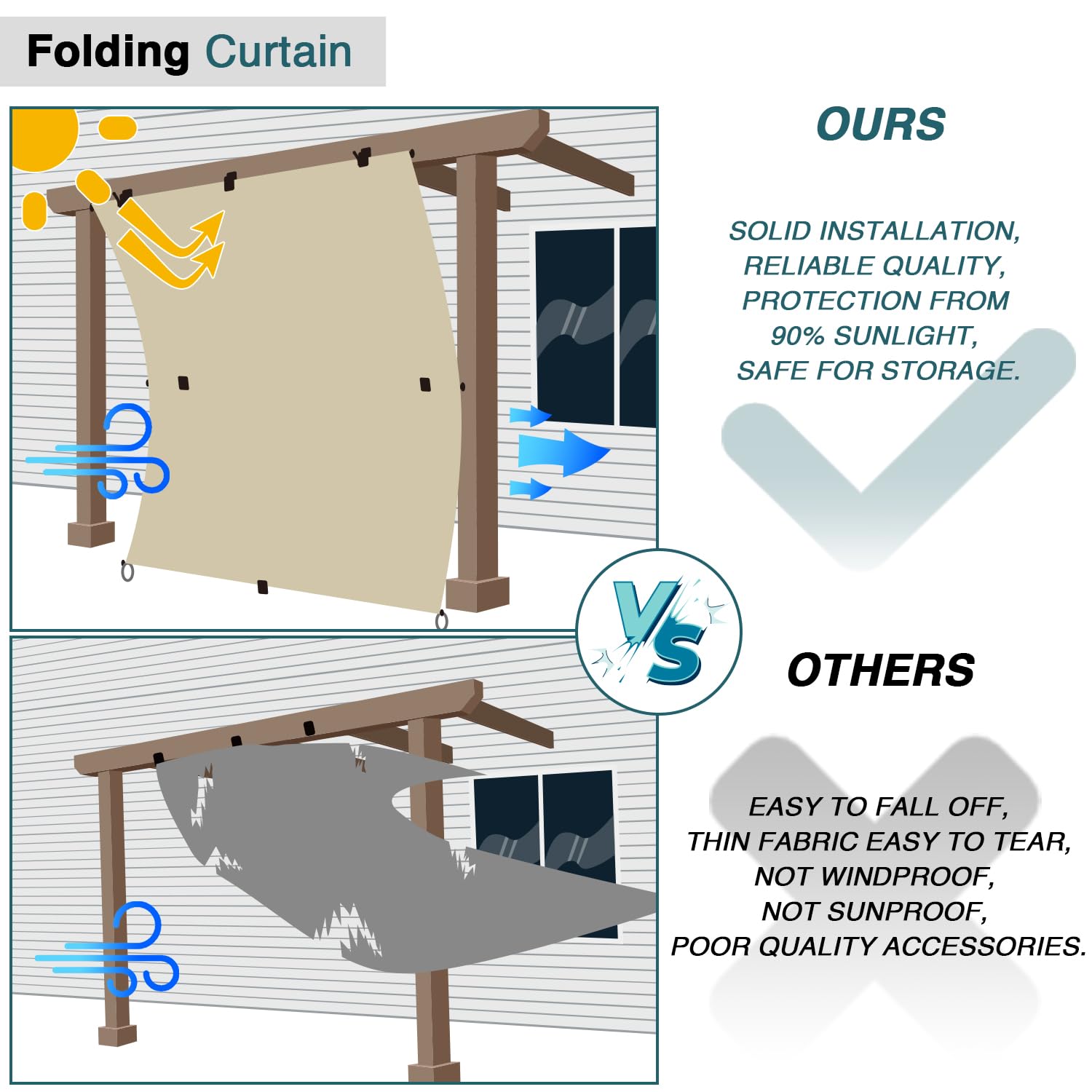 Snapklik.com : ECOOPTS 6W X 6L Outdoor Folding Shade, Cordless Fold ...