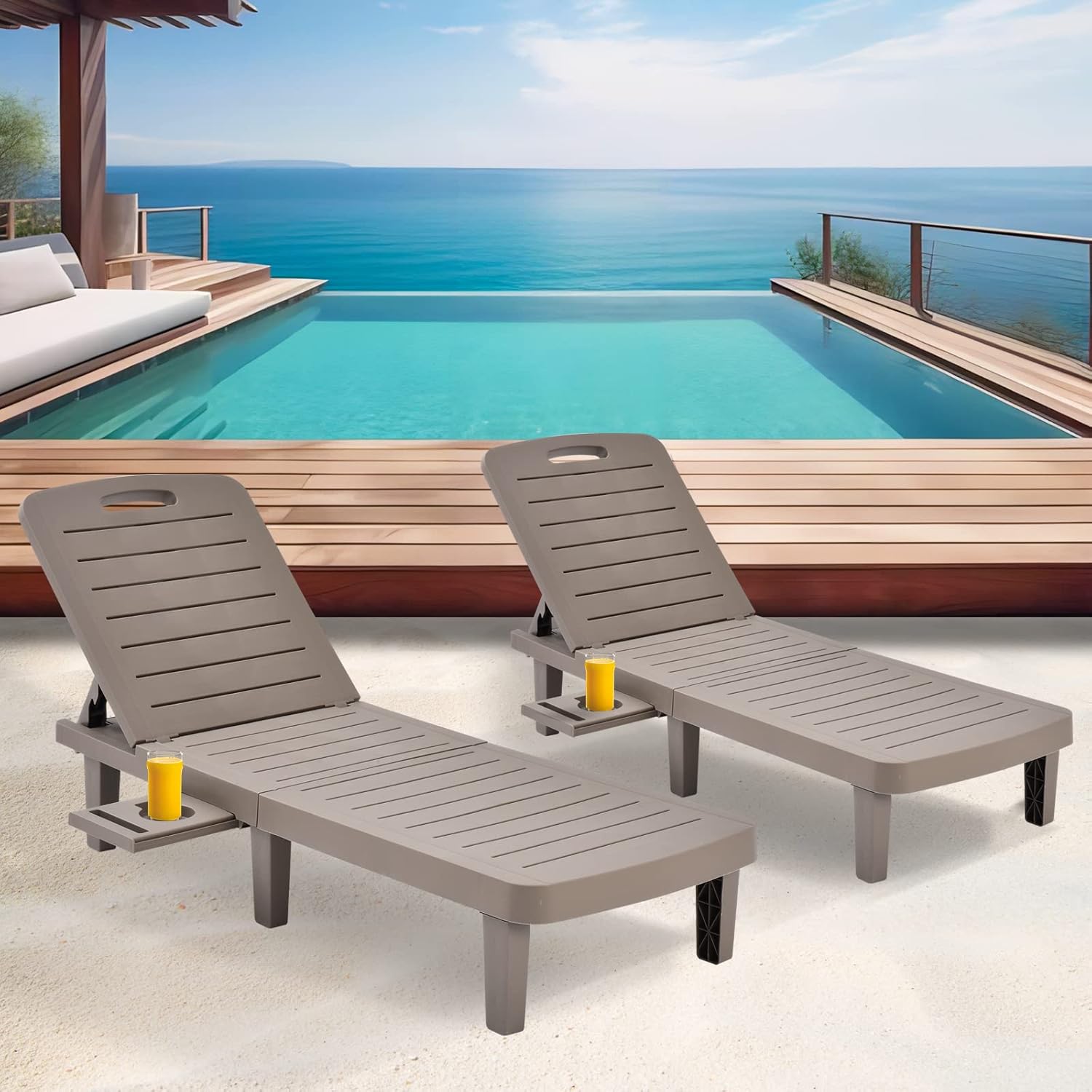 Amazon.com : SoarFlash HDPE Sunbed Patio Chaise Lounge Set of 2, All ...