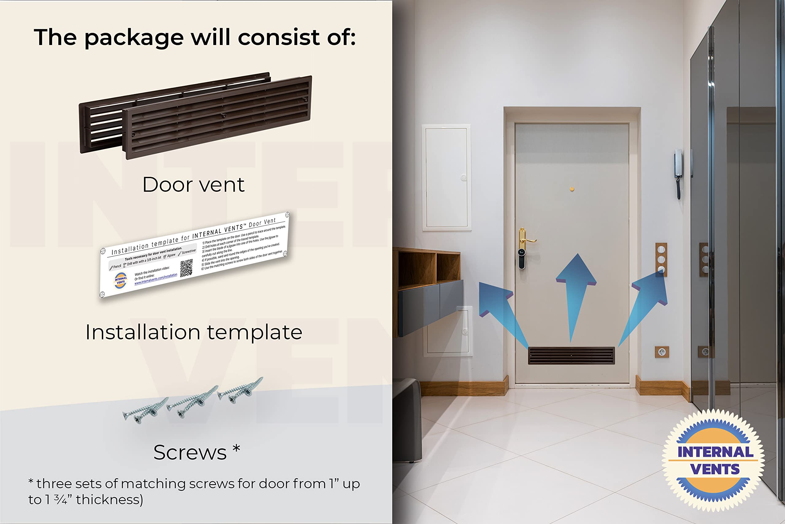Buy INTERNAL VENTS Door Vent for Interior Doors 16 7/8” x 3” - Two ...