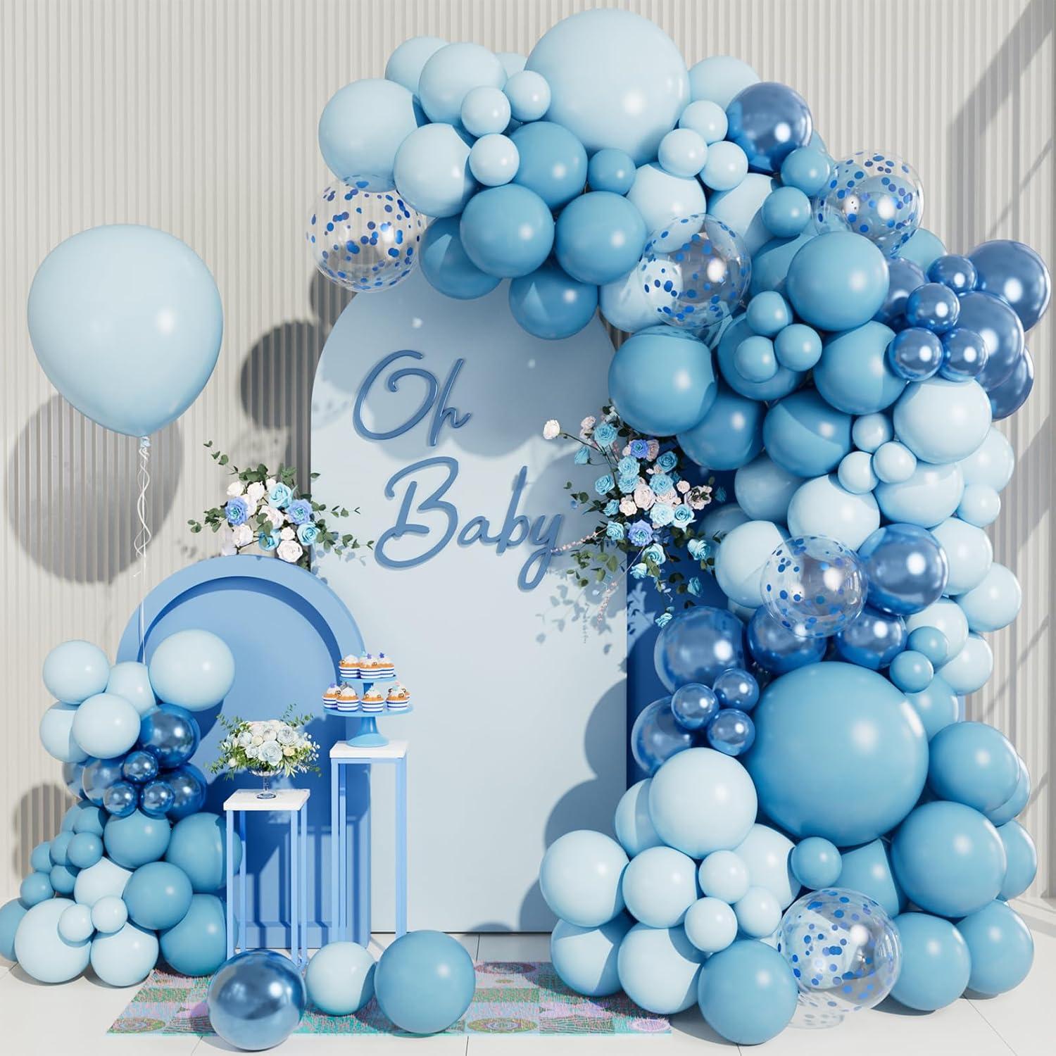 Amazon.com: Baby Blue Balloon Arch Garland Kit, Metallic Macaron Pastel ...