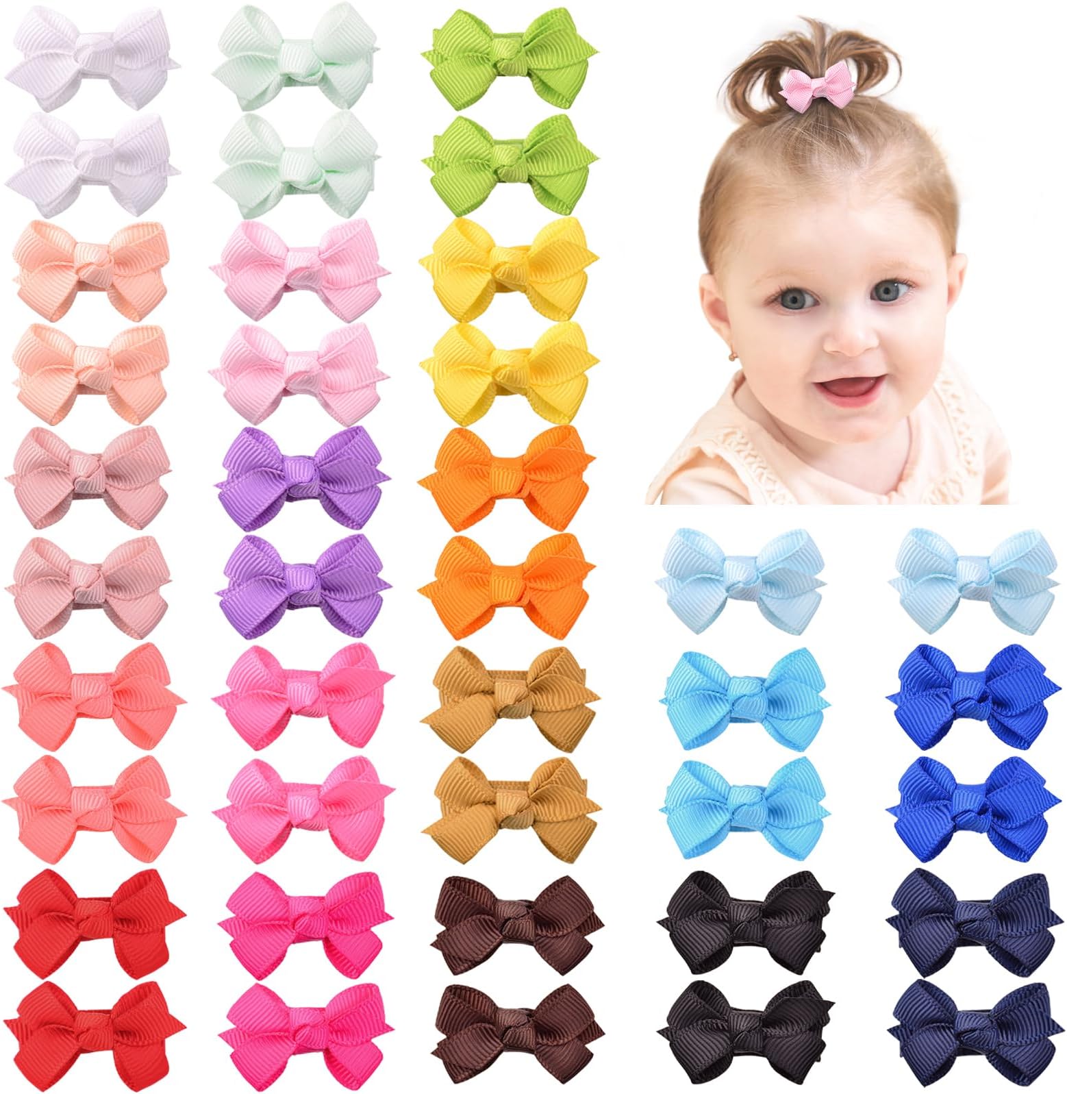 Amazon.com: doboi 50PCS 2'' Baby Hair Bows Clips Fully Lined Grosgrain ...