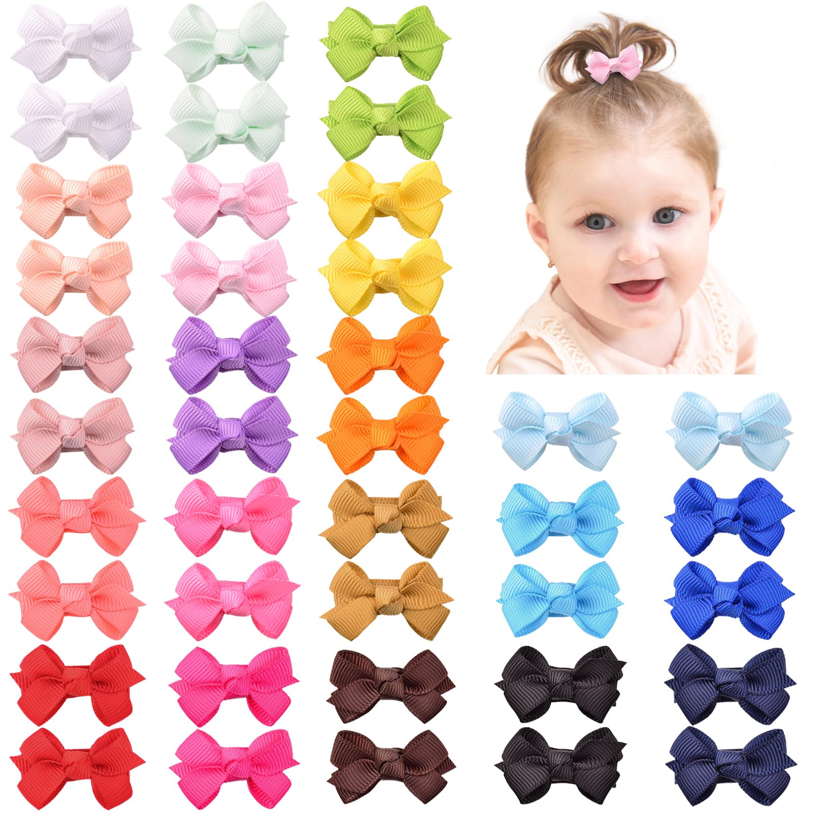 Amazon.com: Mini Fully Lined Grosgrain Ribbon Hair Bows Clips for Baby ...