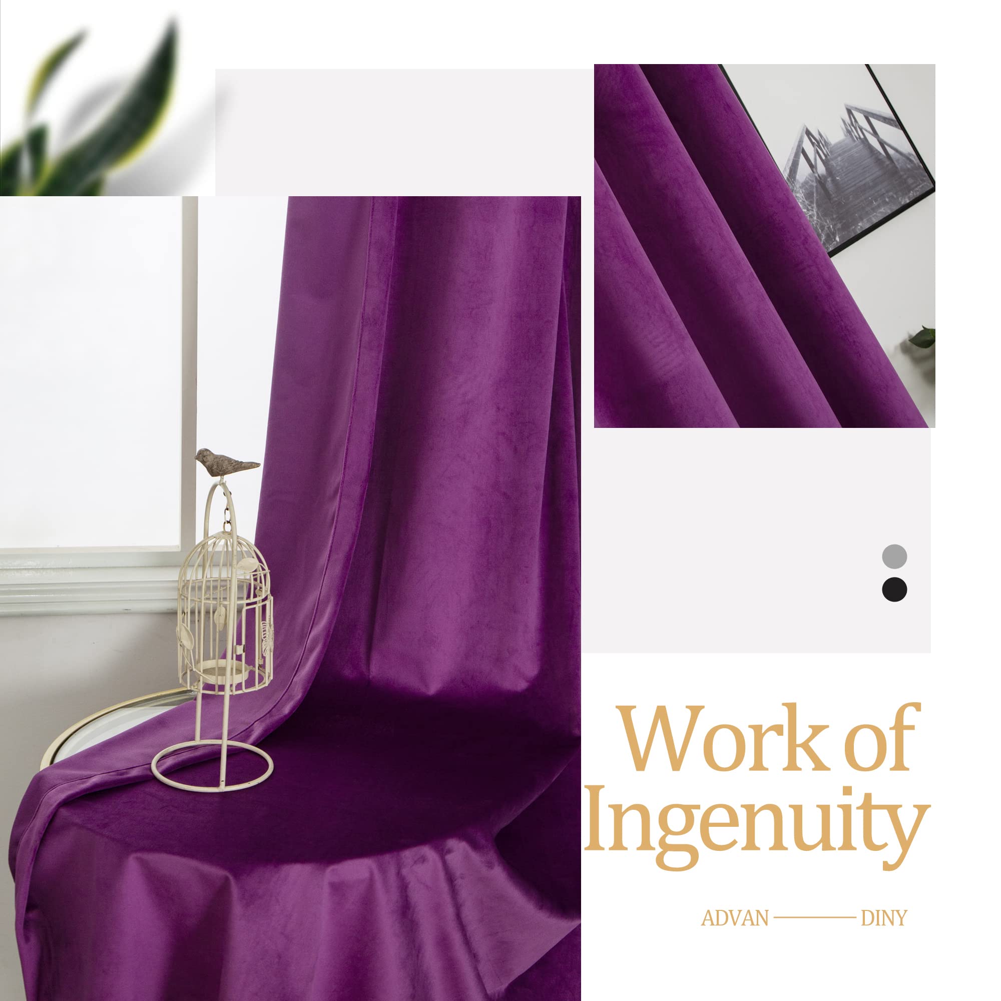Luxury Violet Velvet Curtains Super Soft Panels Set of 2 Window Long ...