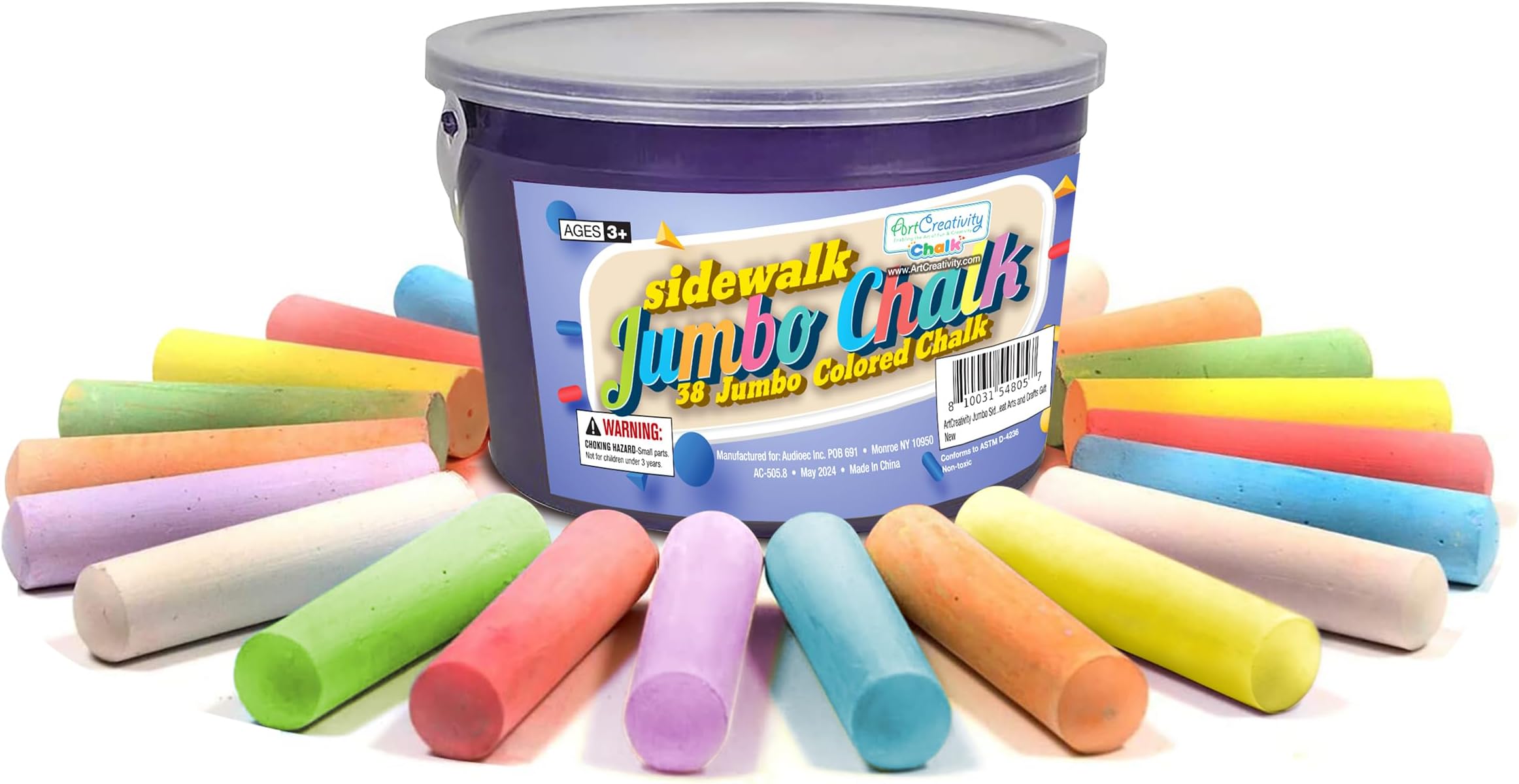 ArtCreativity Jumbo Sidewalk Chalk Set for Kids - 36 Colorful Chalk ...