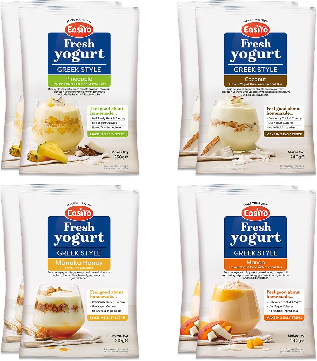 EasiYo Yogurt 7 Sachet Pack | EasiYo Greek Style Pack | 2 x G/S Coconut ...