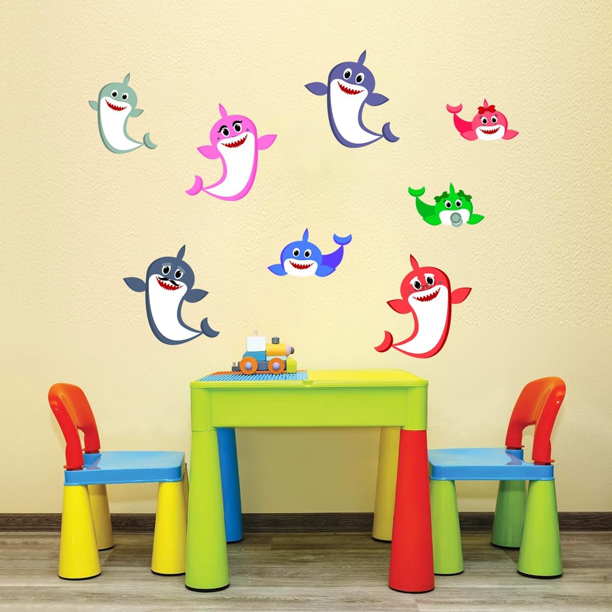 Amazon.com: MEFOSS Cartoon Baby Shark Wall Decals Baby Shark Family ...