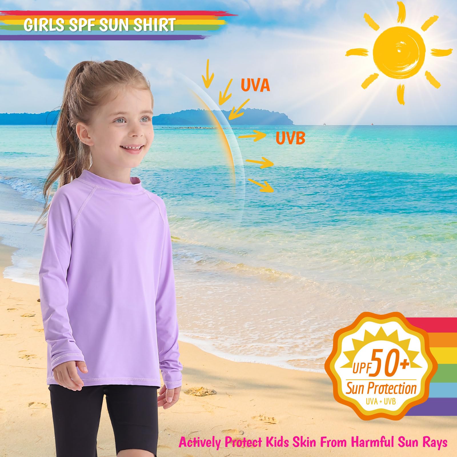 Snapklik.com : Girls Swim Shirt Long Sleeve Rash Guard Swimwear UV ...
