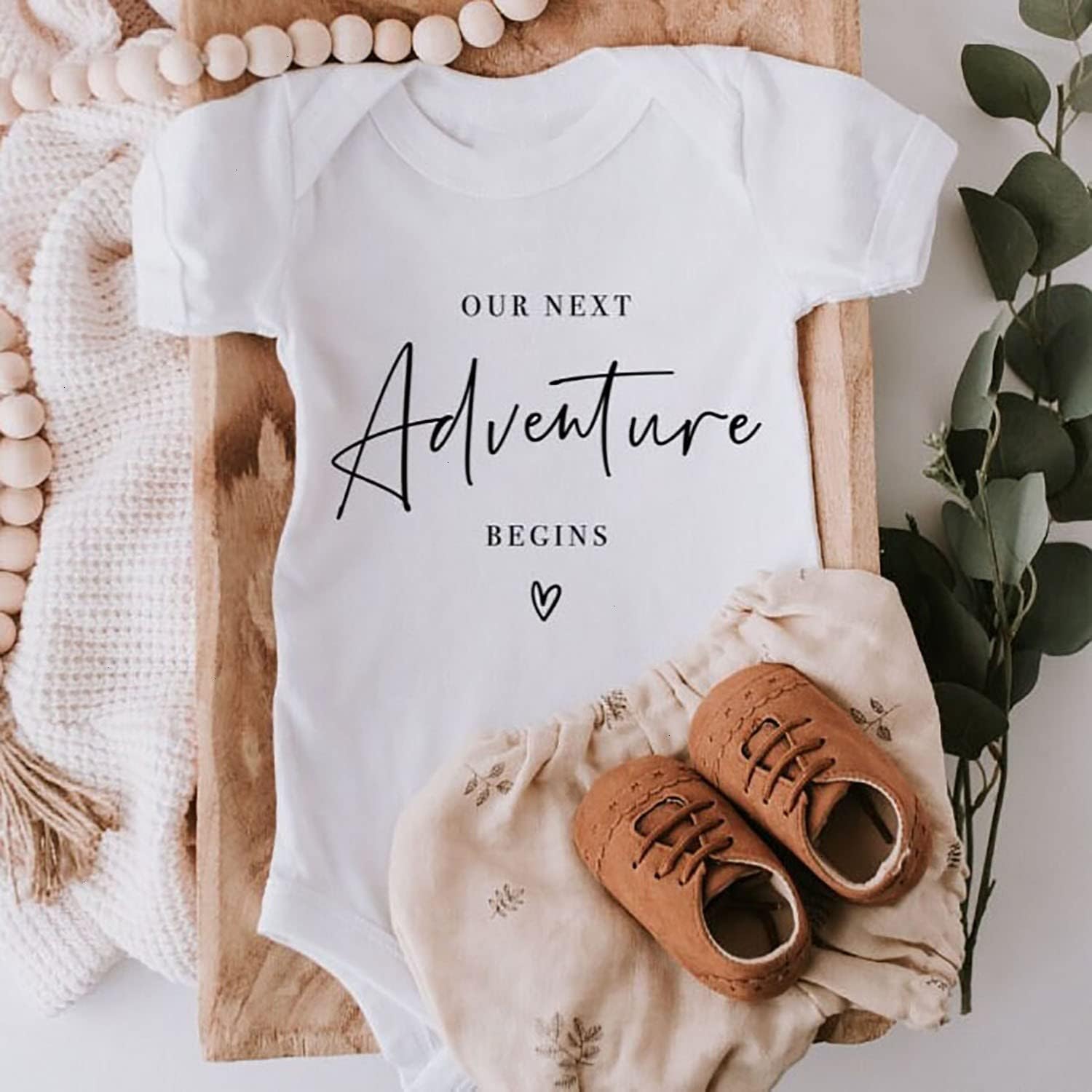 Amazon.com: Our Next Adventure Begins Baby Announcement Bodysuit ...