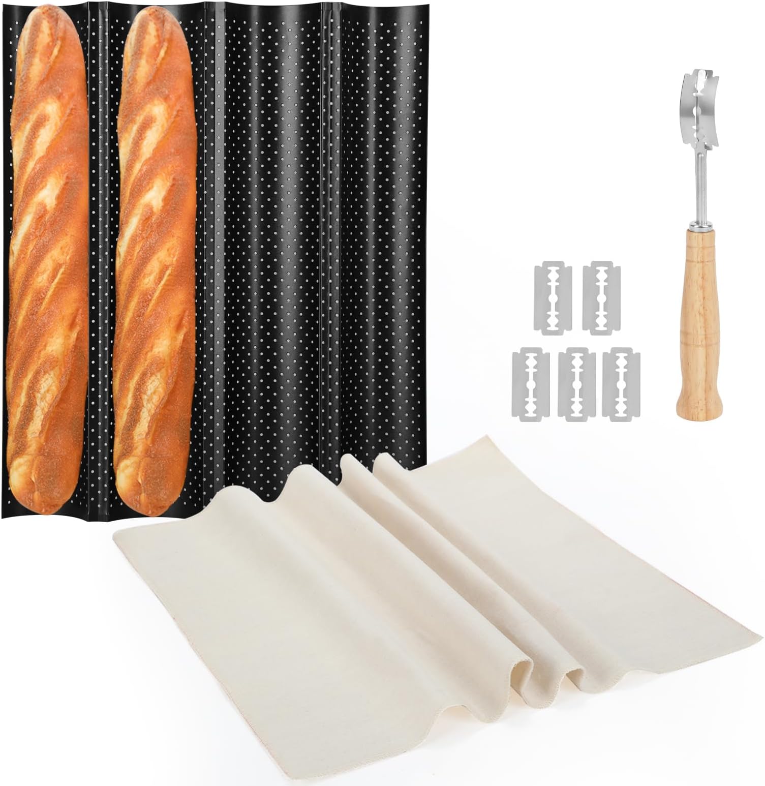 Amazon.com: KITESSENSU Nonstick Baguette Bread Pan 2 & 3 Combo Set ...