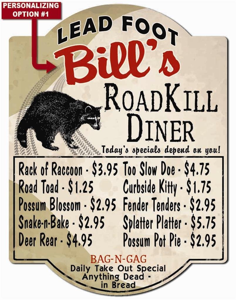 Amazon.com: Roadkill Cafe - Personalized Kitchen Hardboard Sign From ...