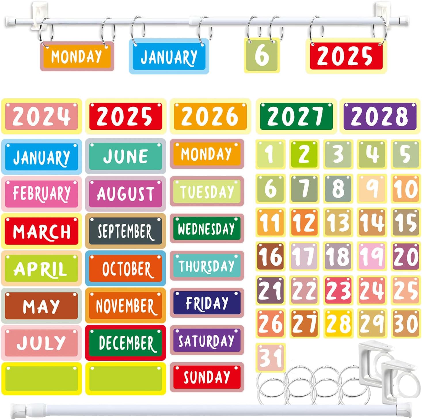 Flip Calendar for Classroom, Joyfulmap 57PCS Multi-Color Date Calendar ...