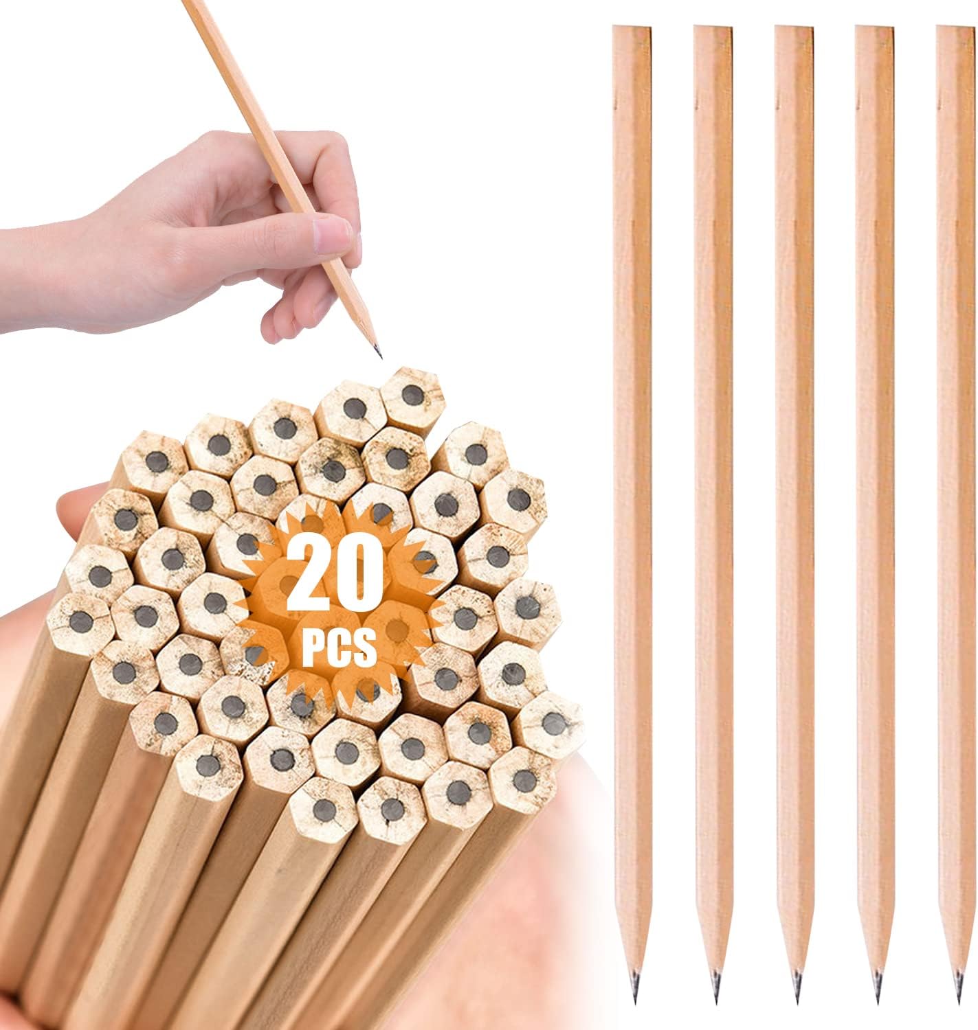 Ormromra HB Wooden Pencils, 20PCS Black Lead Pencils, Writing Drawing ...