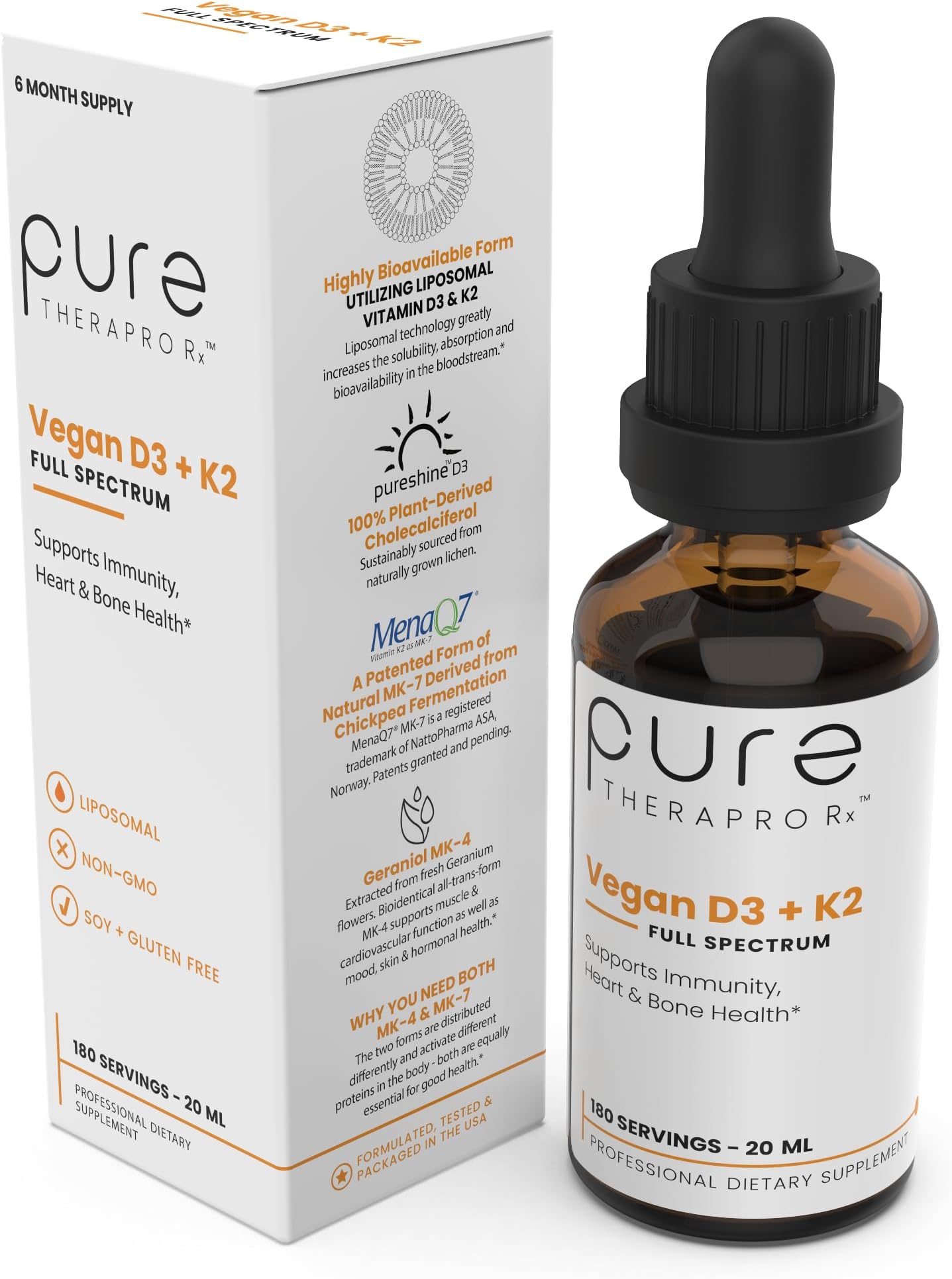 Amazon.com: Pure Therapro Rx Vegan D3 + K2 Organic 100% Liposomal | 180 Servings | Maximum ...