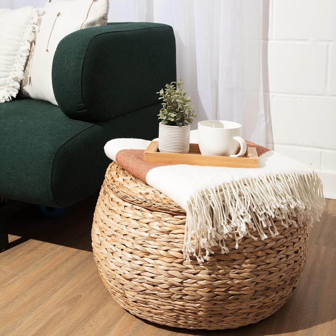 Amazon.com: Wholestory Collective Round Storage Ottoman 24 inch Wicker ...