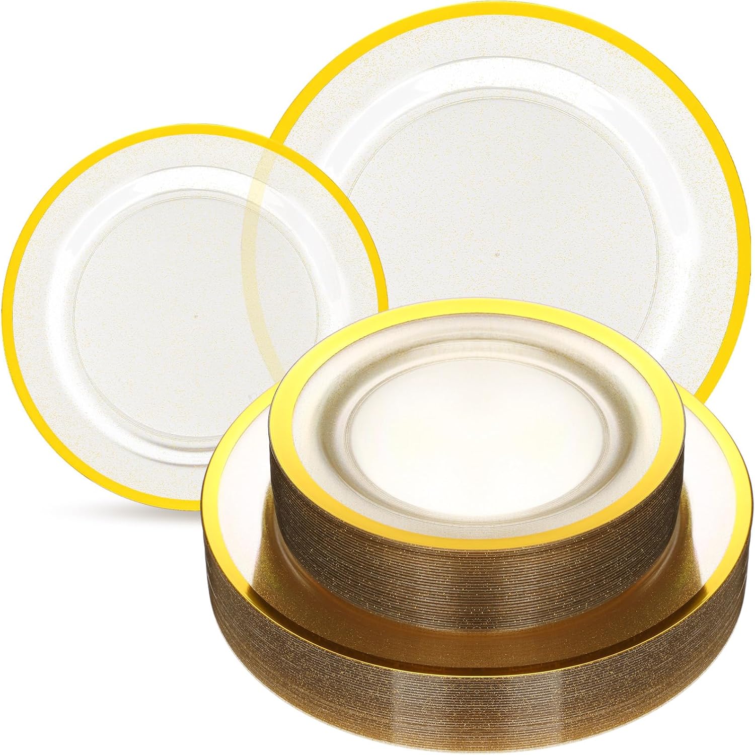 Amazon.com: Layhit 60 Pcs Gold Glitter Plastic Plates Disposable Clear ...