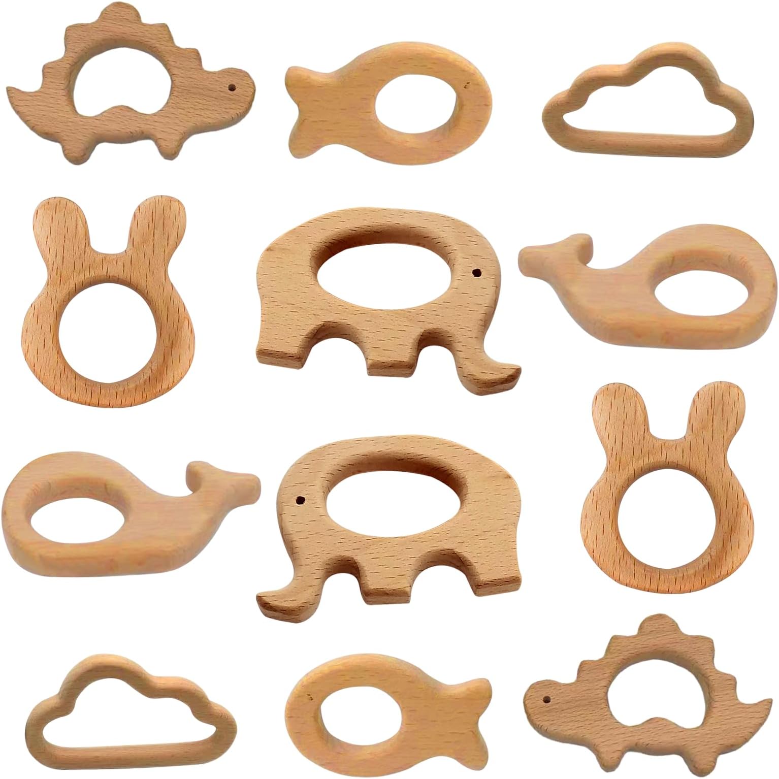 Amazon.com : OSTTRPO 12-Pcs Baby Teether Toys,Wooden Teethers for ...