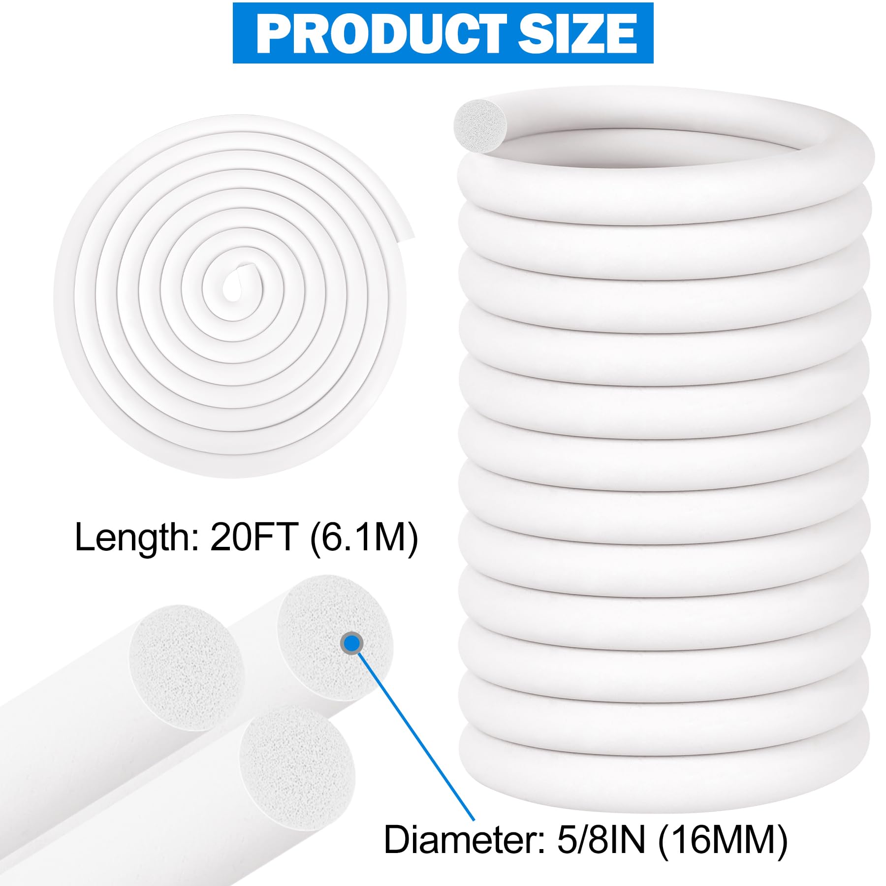 Snapklik.com : MYFAMIREA 20FT Backer Rod 5/8 Inch EPDM Rubber Caulk ...