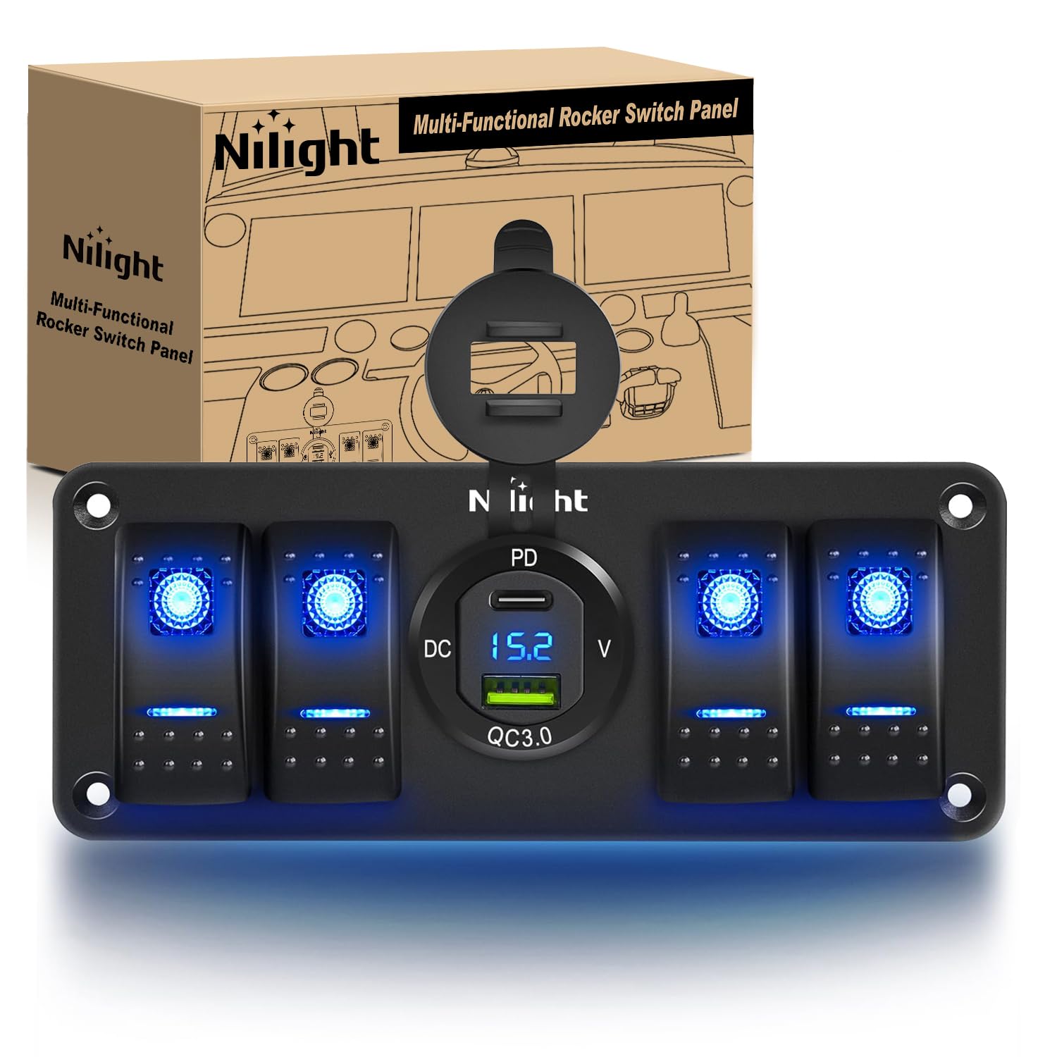 Amazon.com: Nilight 4 Gang Rocker Switch Panel with Voltmeter ...