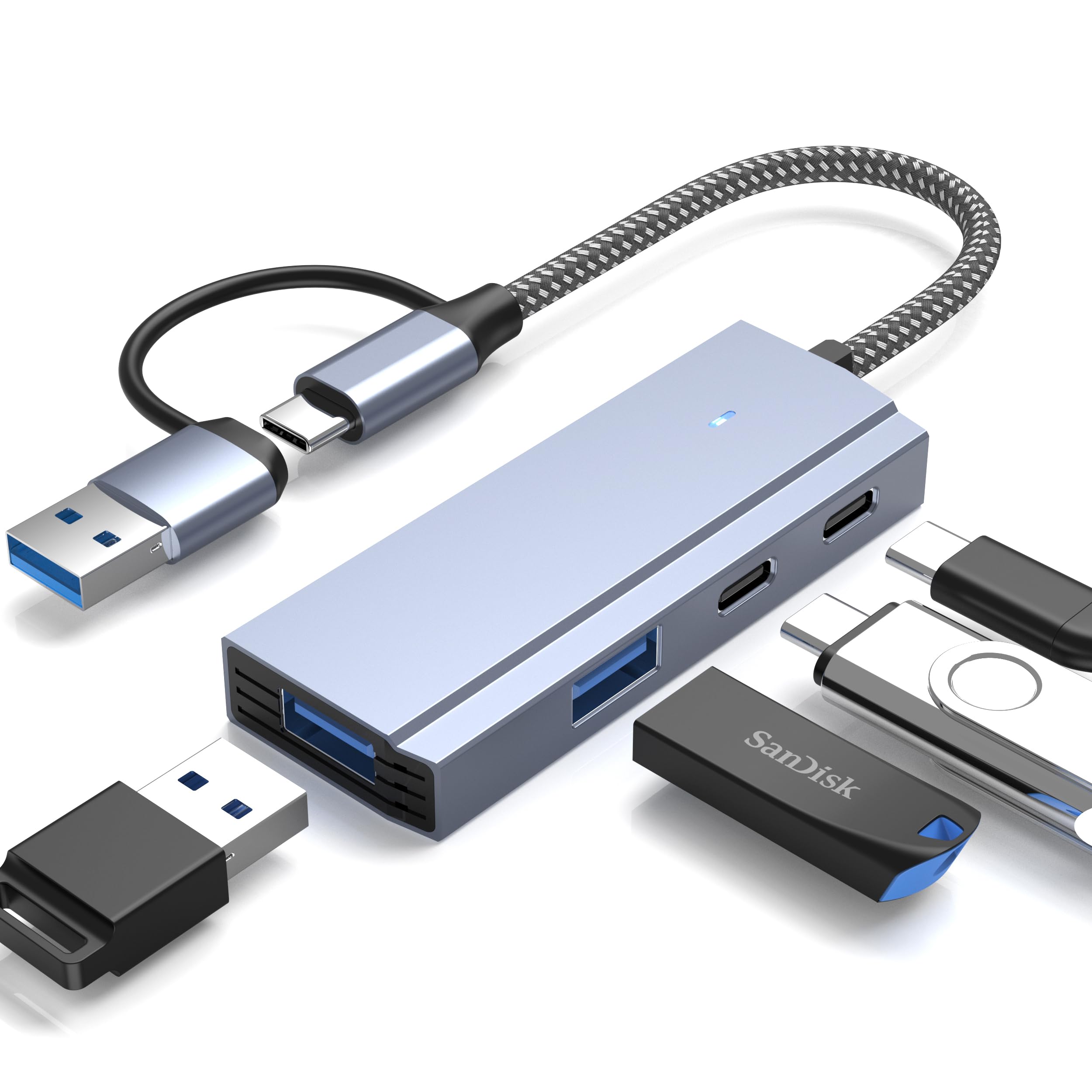 CYNTECH 4-in-1 USB-A & USB-C Hub - 5Gbps Data Port, 2 USB-A Ports, 2 ...