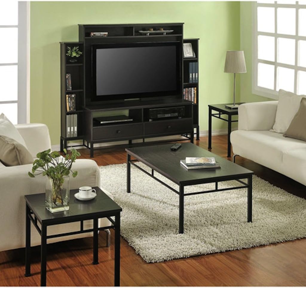 Amazon.com: 4 Piece Black Solid Wood Espresso Living Room Furniture Set ...