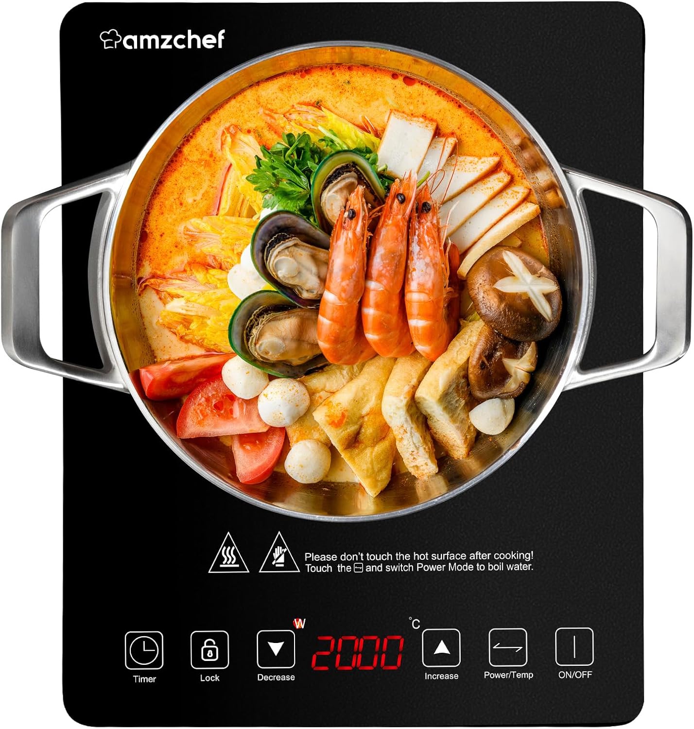 Single Induction Hob, AMZCHEF 2000W Induction Cooker with Slim Design ...