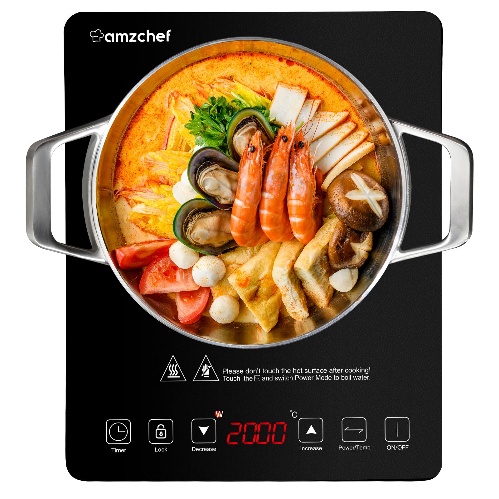 Single Induction Hob, AMZCHEF 2000W Induction Cooker with Slim Design ...