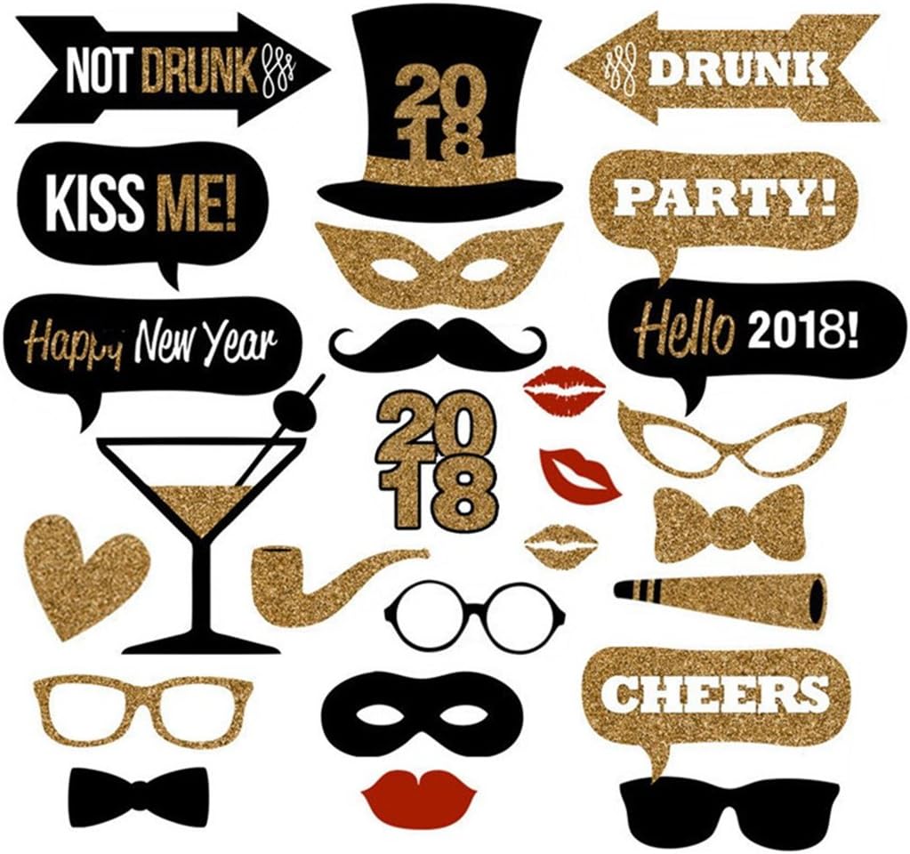 Amazon.com: Veewon 2018 New Years Eve Party Photo Booth Props 26pcs DIY ...