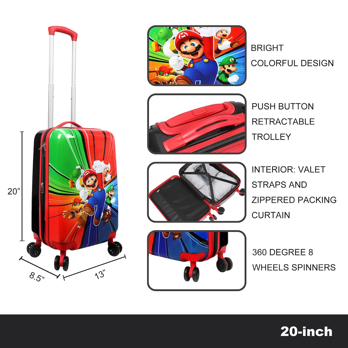Snapklik.com : Super Mario Bros Character Group Art 20" Rolling Carry ...