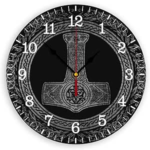 Amazon.com: Wall Clocks Thor's Hammer Mjolnir Viking Runes Norse ...
