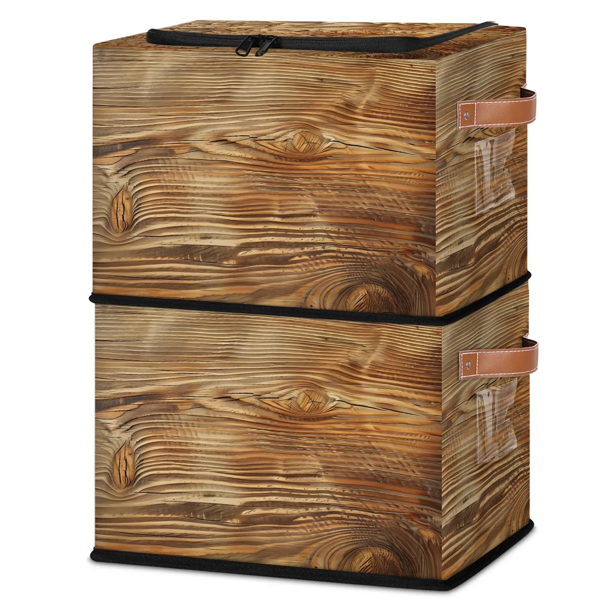 Amazon.com - HMVFSZE Brown Wood Grain Storage Bins with Zipper Lid ...