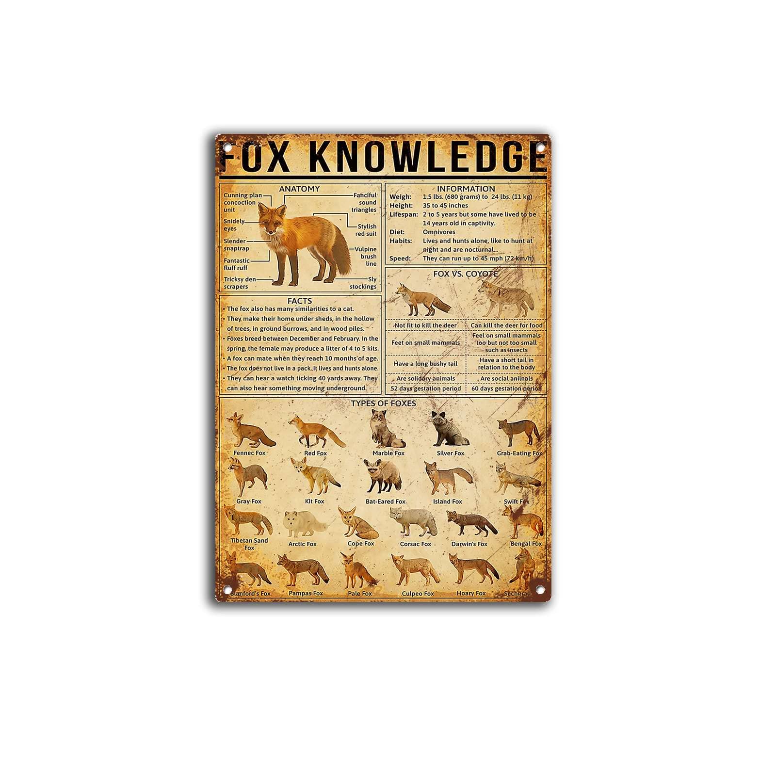 Amazon.com: RXETYNVG Tin Sign Fox Knowledge Fox Species Wall Art Fox ...