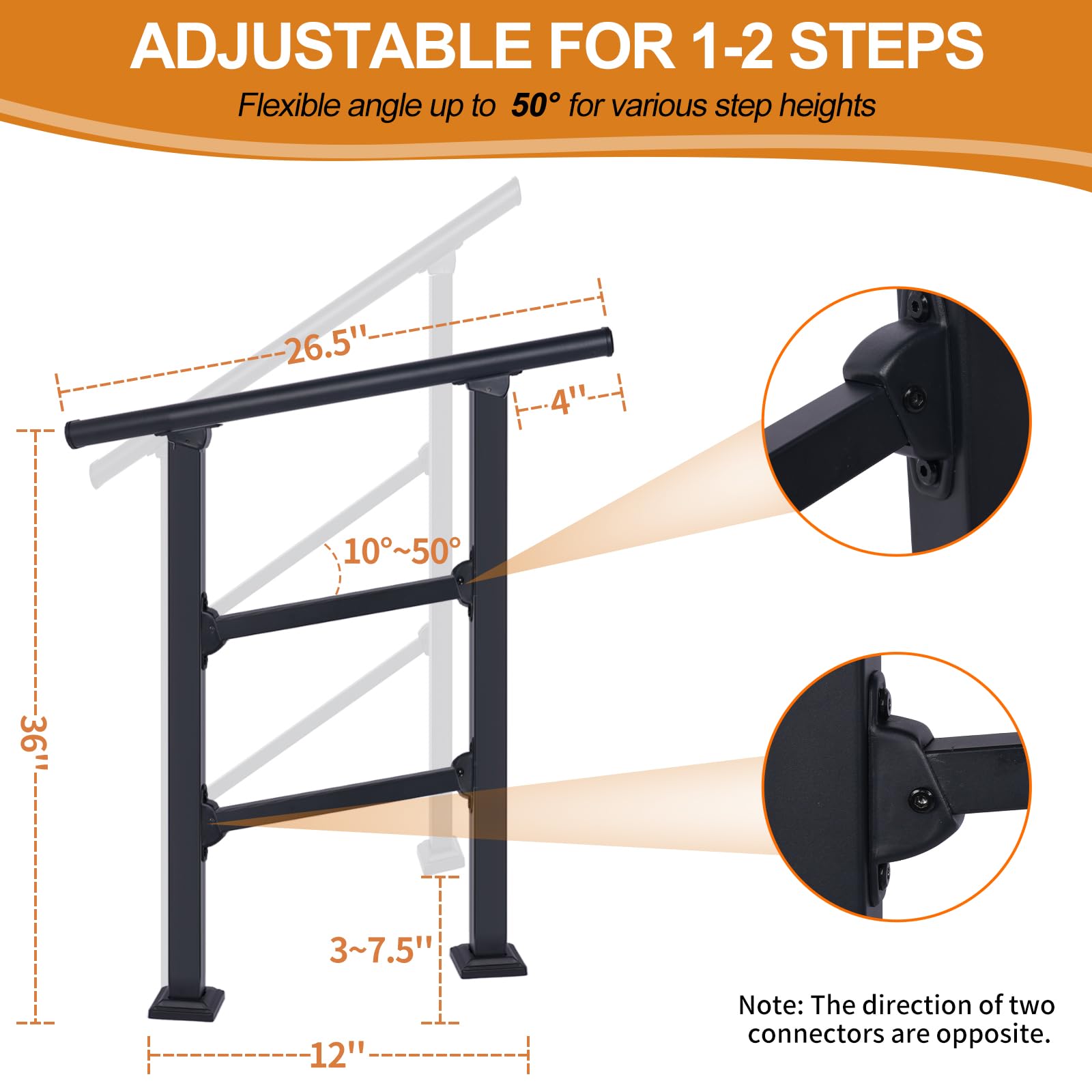 Snapklik.com : CELYND 2-Step Outdoor Stair Railing: Black Wrought Iron ...