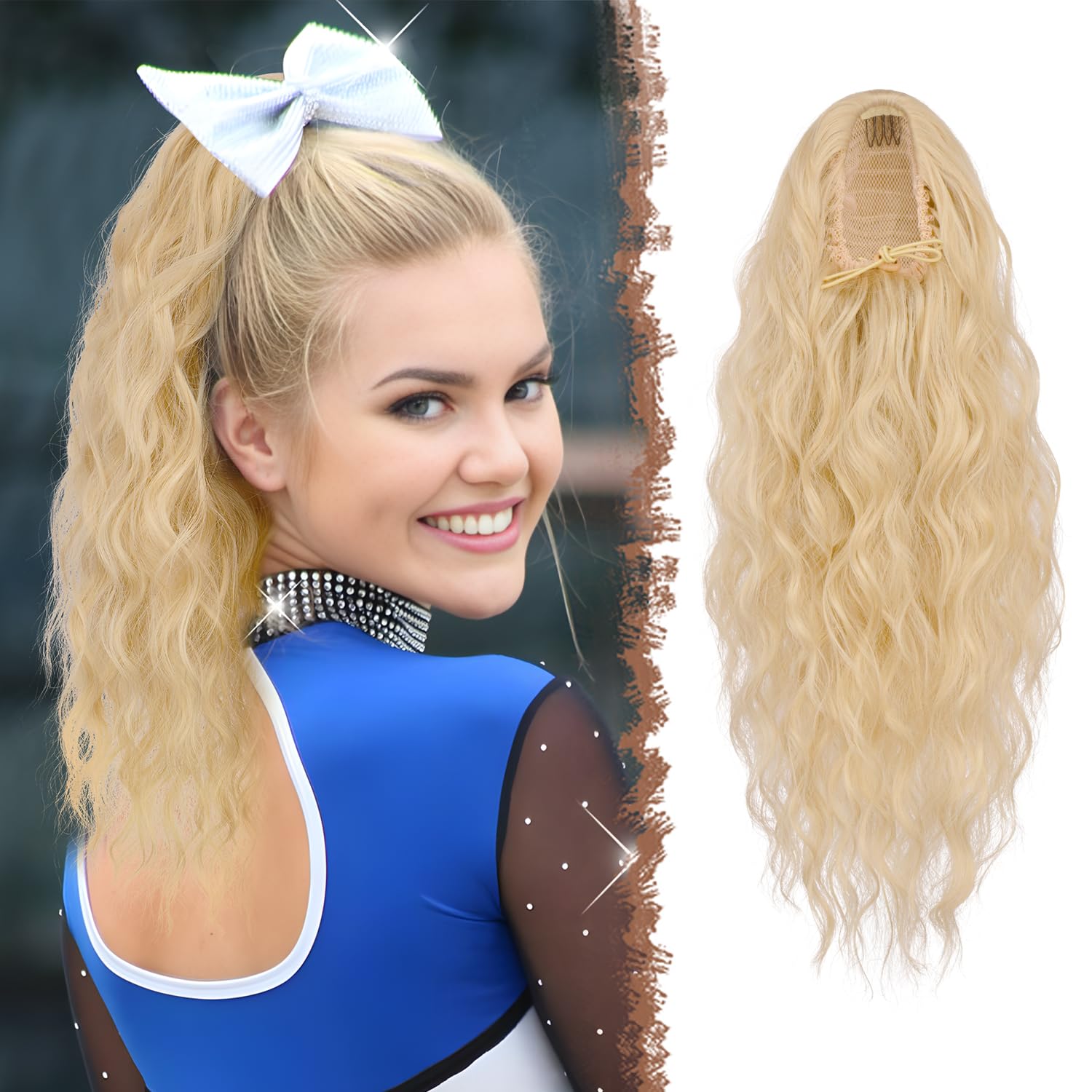 Amazon.com : FESHFEN Cheer Ponytail Extensions, 18 inch Long Curly Wavy ...