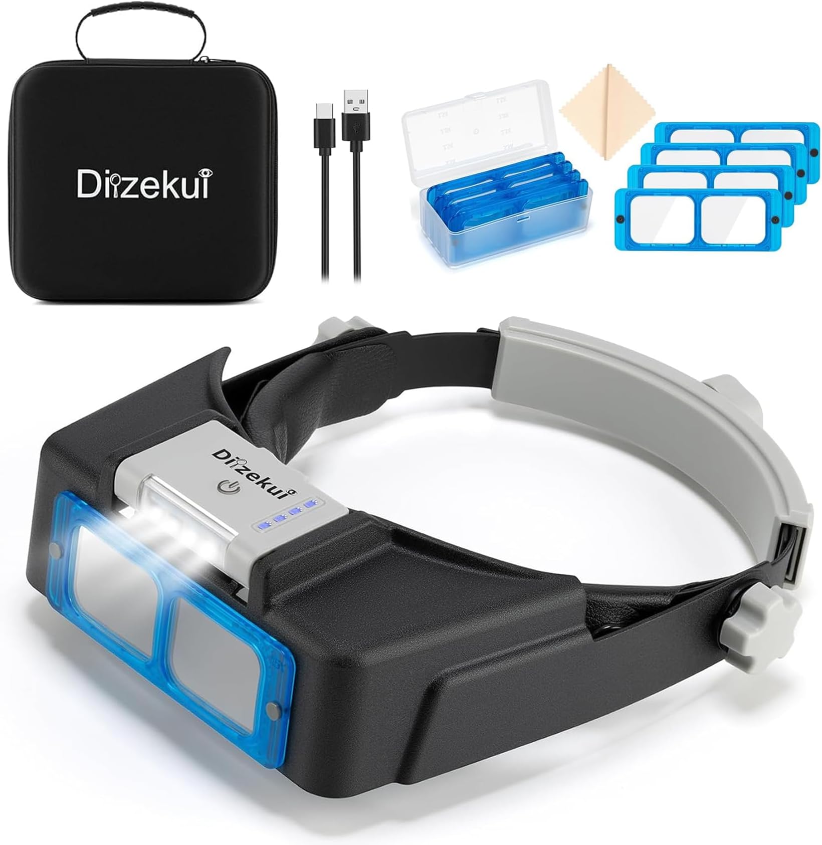 Amazon.com: Beileshi Rechargeable Head-Mounted Magnifier with LED Light ...