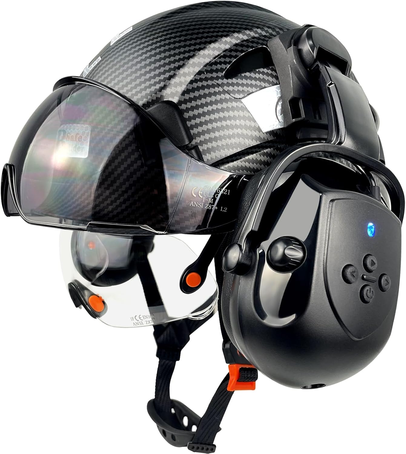 SAFEBUILDER Safety Helmet with Visor,Bluetooth Ear Muffs SNR 26dB,Hard ...