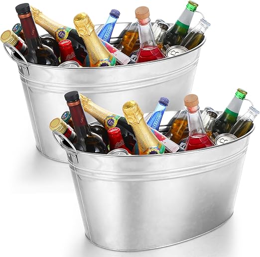 Amazon.com: Ziliny 2 Pcs 6.3 Gallon Galvanized Beverage Tubs Large ...