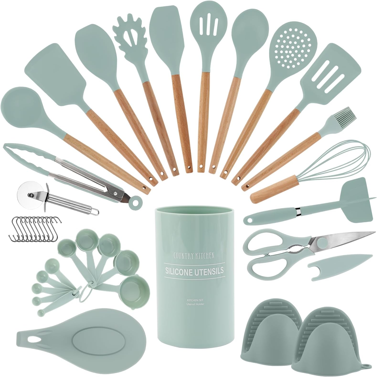 Amazon.com: Country Kitchen Non Stick Silicone Utensil Set with Rounded ...