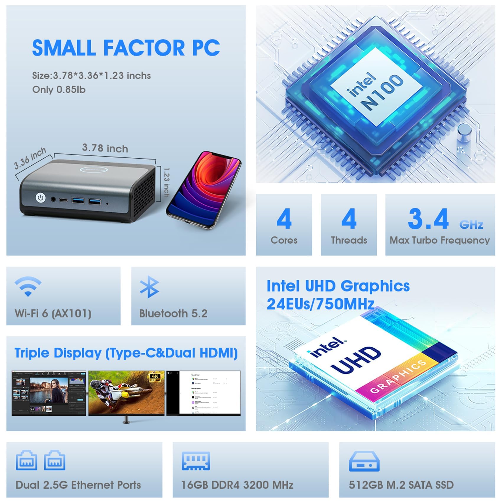 Snapklik.com : Dual Nic Mini PC,Intel N100 16GB RAM 512GB SSD Mini ...