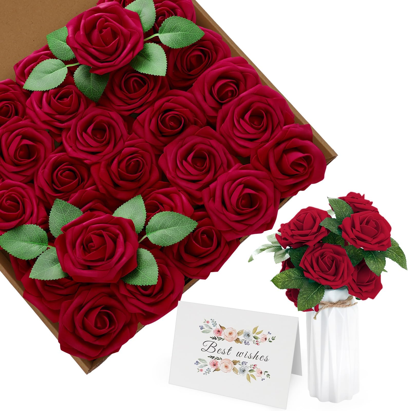 PetalPunch Fake Roses Artificial Flowers - Pack of 25 Artificial Roses ...