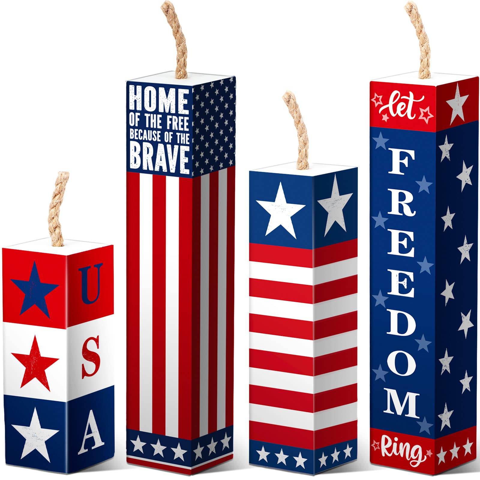 Amazon.com: Wesiti 4 Pieces 4th of July Tiered Tray Decor Rustic ...