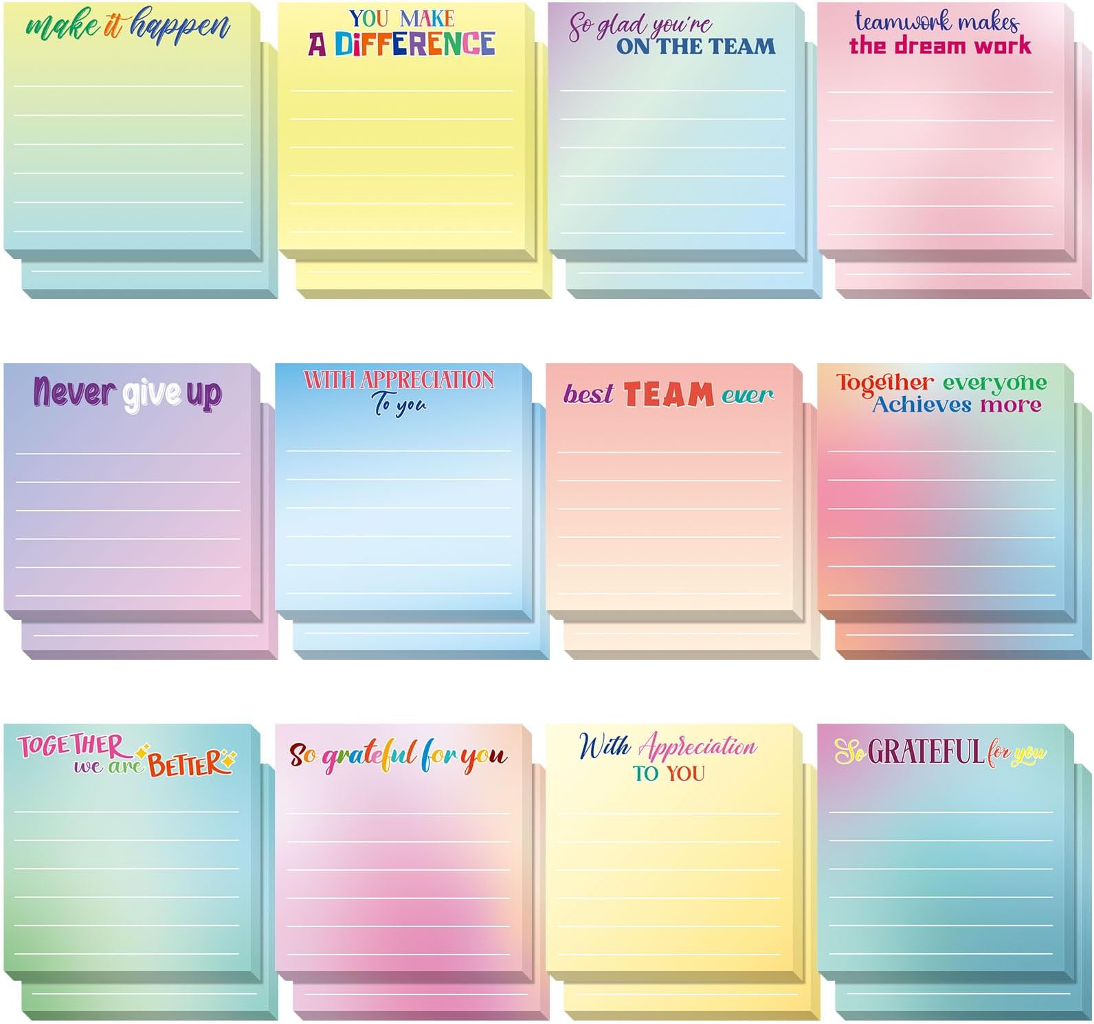 Yinder 24 Pcs Inspirational Sticky Notes with Lines Cute Motivational ...