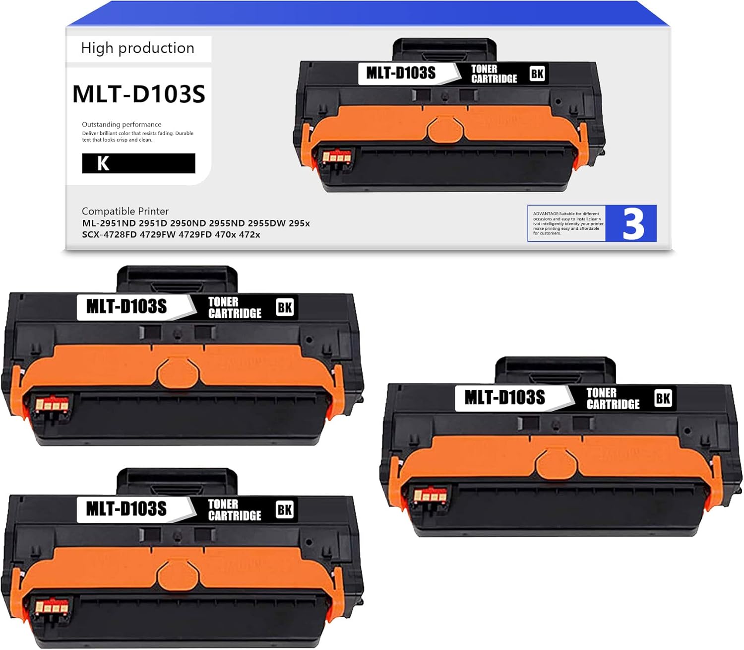 Amazon.com: 3PK Black MLT-D103S SU732A Toner Cartridges Replacement for Samsung ML-2955ND 2955DW ...