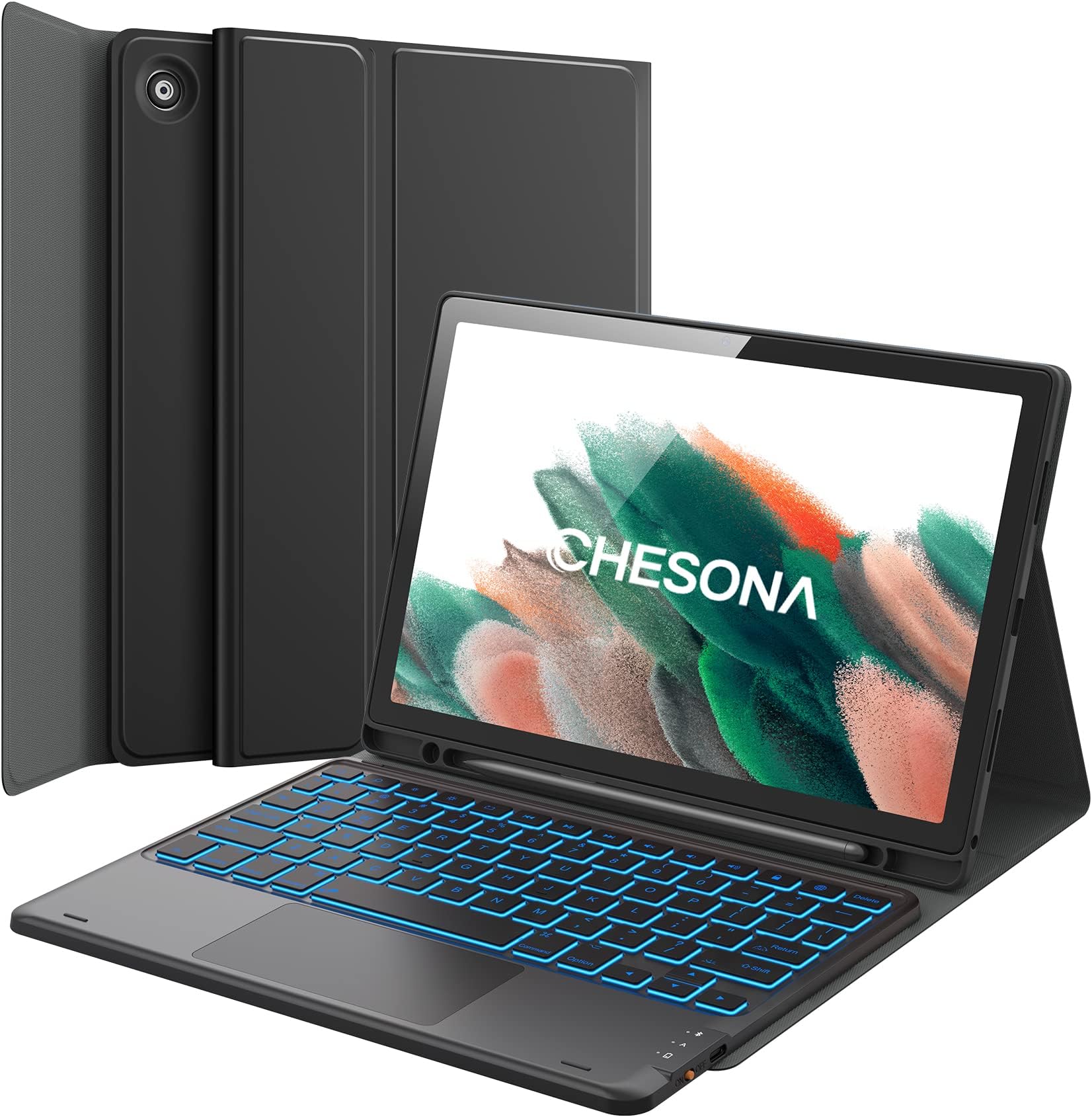 CHESONA for Samsung Galaxy Tab A8 Keyboard Case, 7 Color Backlit, Smart ...